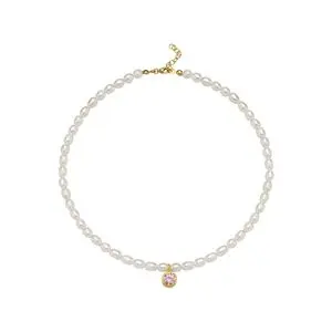 LINYA JEWELLERY Cosmic Big Pearl Zodiac Necklace Birthtone - Pink