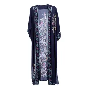 Saachi Flowy Paisley Kimono Navy Long - Blue