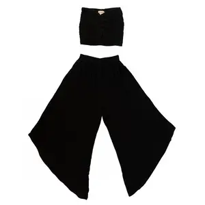 Pink Haley Winona Smocked Tube Top & Asymmetrical Pants Set - Black