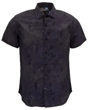 LORDS OF HARLECH Scott Paisley Explosion Printed Button Up Shirt - Black
