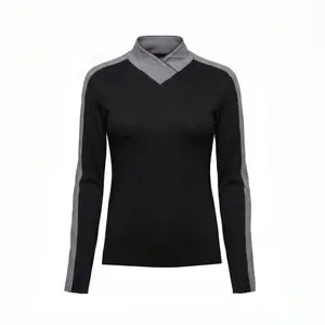 CHAMPAGNE & HORSES Long Sleeve V-neck Shirt With Grey Trim