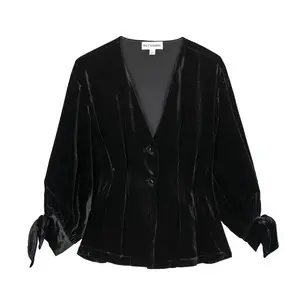 BEL CASHMERE Fara Velvet Blouse - Black