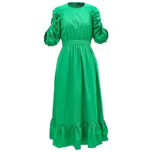 SMART AND JOY Trapeze Dress With Puffed Sleeves - Green