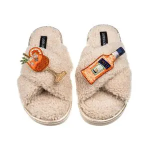 LAINES LONDON Embellished Boucle Slippers With Brooches - Brown