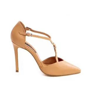 THE 5TH ELEMENT Neutrals Freya T-strap Pumps In Nude Leather - Black/brown