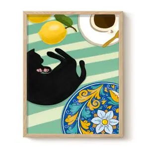 THE PAPER TAIL Coffee And Lemons Cat Art Print A3 - Brown