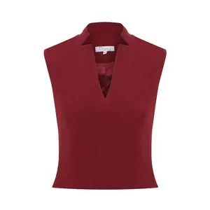 MAAN ISTANBUL High Neck Burgundy Blouse Pearl Wings - Red