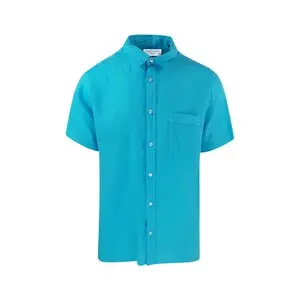 Haris Cotton Short Sleeved Front Pocket Linen Shirt- Crystal - Blue