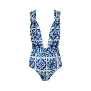 NUR KARAATA Iconic Susi Bleu Blanc Swimsuit - Blue