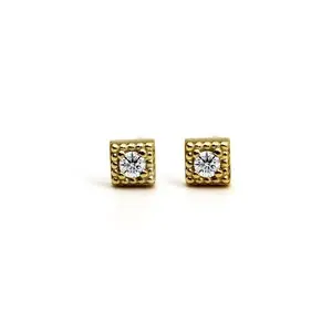 VICSTONENYC FINE JEWELRY Unique Textured Yellow Tiny Diamond Stud Earrings - Gold