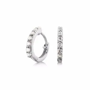 LILY & ROO Small Sterling Diamond Style Huggie Hoop Earrings - Silver