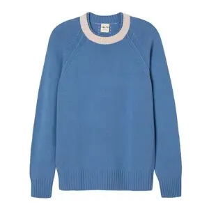 SALTS CASHMERE Double Neck Trim Crew Neck Sweater - Blue