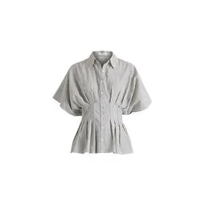 PAISIE White / Black Striped Shirt With Waist Pleats In White And Black - White/black