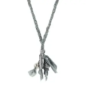 ANCHOR & CREW Jasper Marcus Silver, Stone & Braided Cotton Voile Skinny Necklace X Wrap Bracelet - Grey