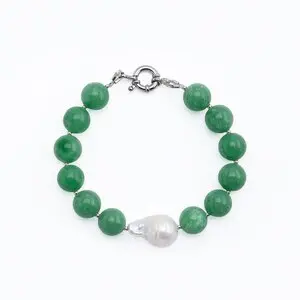 SILVER MOON Green / White / Silver Sterling Silver Bracelet Green Whisper With Green Gemstones And Baroque Pearl - Green/white/silver