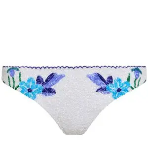 SELF-ADORE Blue / White Euro Summer Hand-beaded Embellished Bikini Bottom- Blue - Blue/white