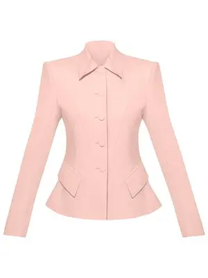 TIA DORRAINE Button Up Collarless Blazer Jacket In Cotton Light - Pink