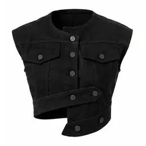 GAO REPUBLIC Cropped Cut-out Denim Vest - Black