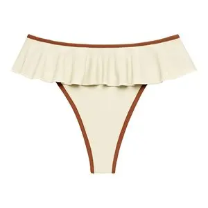 MONTCE Neutrals Oat Terracotta Binded Tamarindo Ruffle Bikini Bottom - Orange