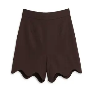 ASHITA FERNANDES Linen Blend Tailored Shorts With Scalloped Hem - Black