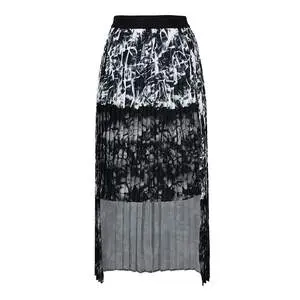 LALIPOP DESIGN Asymmetrical Mid-length Pleated Skirt With Abstract Print - Black/white