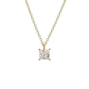 DIAMONBLISS Gold Plated Sterling Silver Solitaire Princess Cut Pendant Necklace - Yellow