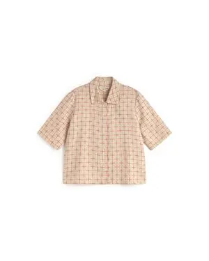 THINKING MU Printed Lattice Checkered Blouse Ane - White