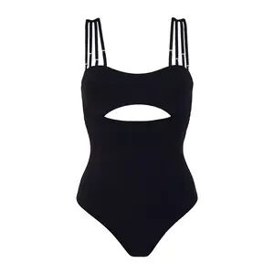 AULALA PARIS The Modern Muse One Piece Swimsuit With Wide Beaded Strap - Black