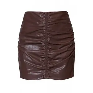 AGGI BY HALEWSKI Ruth Chocolate Mini Vegan Leather Skirt - Brown