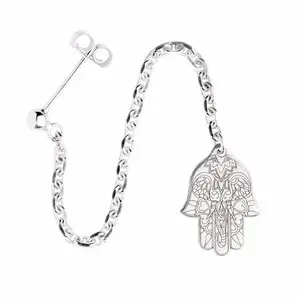 CARTERGORE Hamsa Hand Single Long Drop Earring - Silver