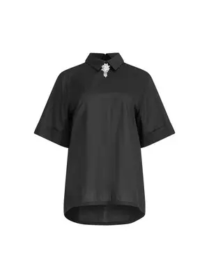 HELENE GALWAS Fayre Blouse With Pearl Brooch - Black