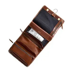 VIDA VIDA Hanging Tan Leather Wash Bag. -old Git - Brown
