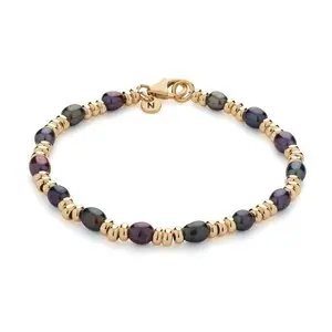 NELLOU JEWELLERY Ellen Gem Peacock Pearl Bracelet Gold Plated Sterling Silver - Grey