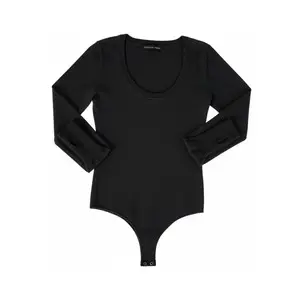 CIRCULAR PATH U Neck Long Sleeve Bodysuit - Black