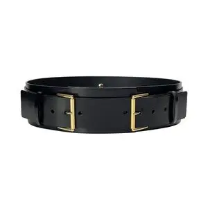 HAUTE CUIR Double Buckle Wide Belt - Black