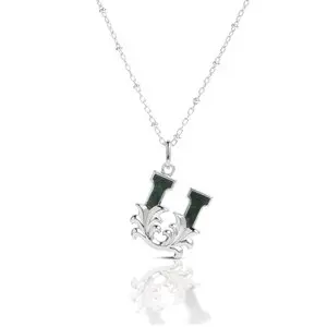 KASUN LONDON Solid U Initial Necklace With Green Marble - Silver