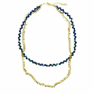 FARRA Phoenix Lapis With Chain Double Layers Necklace - Blue