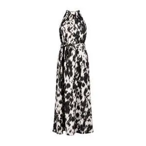 OH!ZUZA NIGHT&DAY Abstract Print Maxi Dress With Belt - Black
