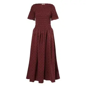 AMY LYNN Beatrix Polka Dot Smocked Midi Dress - Red