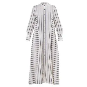METAMORPHOZA Striped Linen-cotton Maxi Shirt Dress - Blue