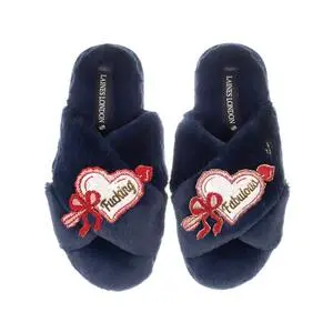 LAINES LONDON Classic Slippers With Heart Brooches - Blue