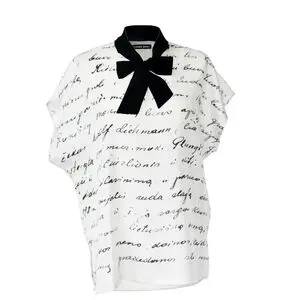 LAURA DAILI Black / White Timeless Script Silk Blouse