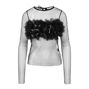 SILVIA SERBAN One Layer Tulle Top With Volumetric Applications - Black