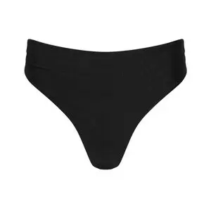 PLAYALUXE Capri Ruched High Waist Thong Bikini Bottom - Black