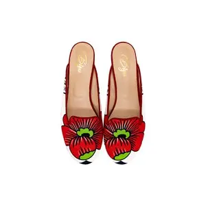 BIZU White / Red Mule, Slip On Red & White Shoes, Made In Italy, Raha - White/red