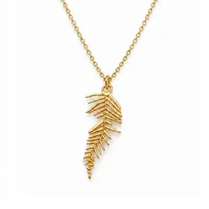 MOTHER NATURE JEWELRY Acacia Leaf Necklace, Handmade Minimalist Pendant Nature Jewelry, Sterling Silver - Gold