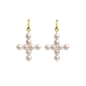 ORA PEARLS Aelia Cross Pearl Hoop Earrings - Gold