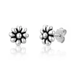 UNALOE Sterling Flower Stud Earrings – Contemporary Minimalist Designer Jewelry - Silver