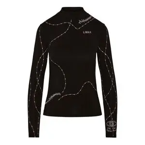 LIMAR Tattoo Line Graphic Turtleneck Top - Black