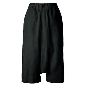 JANA COSHÈ Olive Linen Harem Pants With Relaxed Drop Crotch Fit - Black